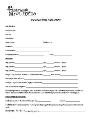 Fillable Online DOG BOARDING AGREEMENT Fax Email Print - pdfFiller