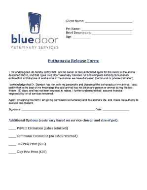 Fillable Online Euthanasia Release Form: Fax Email Print - pdfFiller