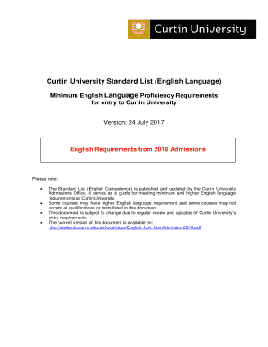 Fillable Online Curtin University Standard List (English Language) Fax ...