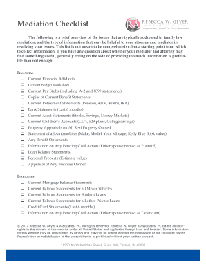 Fillable Online Mediation Checklist Fax Email Print - pdfFiller