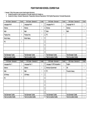 Fillable Online FOUR YEAR HIGH SCHOOL COURSE PLAN Fax Email Print ...