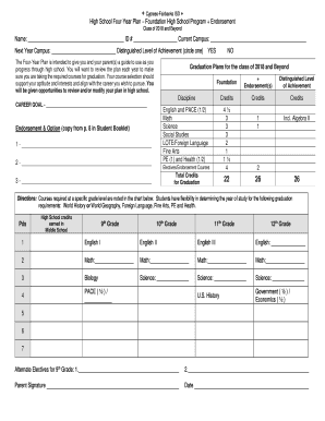 Fillable Online High School Four-Year Plan Foundation High School ...