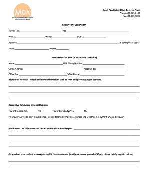 Fillable Online Adult Psychiatric Clinic Referral Form Fax Email Print ...