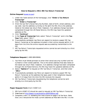 How to Request a 2011 IRS Tax Return Transcript Doc Template | pdfFiller