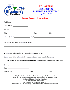 Fillable Online Senior Pageant Application Fax Email Print - pdfFiller
