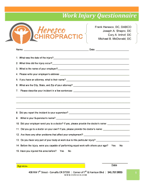 Fillable Online Work Injury Questionnaire Fax Email Print - pdfFiller