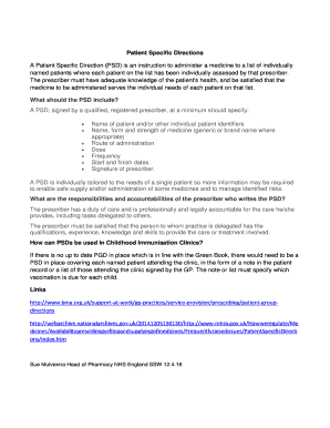 Fillable Online A Patient Specific Direction (PSD) is an instruction to ...