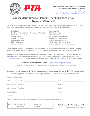 Fillable Online Jane Stenson Parent Teacher Association Fax Email Print ...