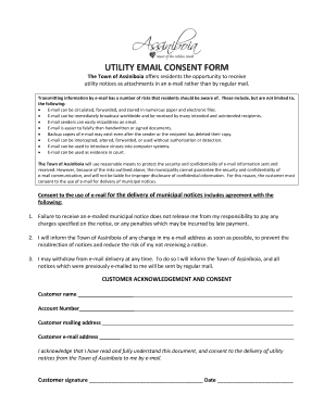 Fillable Online assiniboia civicweb UTILITY EMAIL CONSENT FORM Fax ...