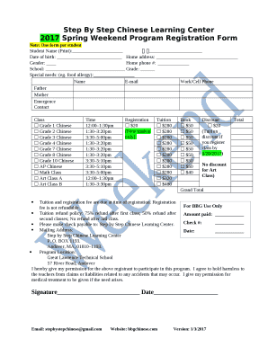 2017 Spring Weekend Program Registration Doc Template | pdfFiller