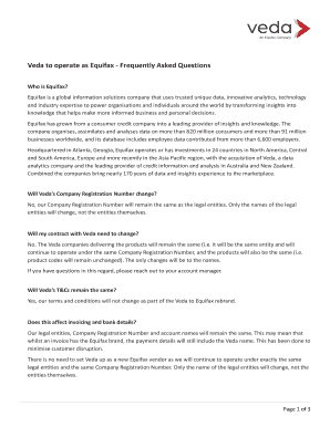 Fillable Online Veda to operate as Equifax - Frequently Asked Questions ...