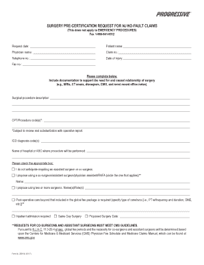 Fillable Online SURGERY PRE-CERTIFICATION REQUEST FOR NJ NO-FAULT ...