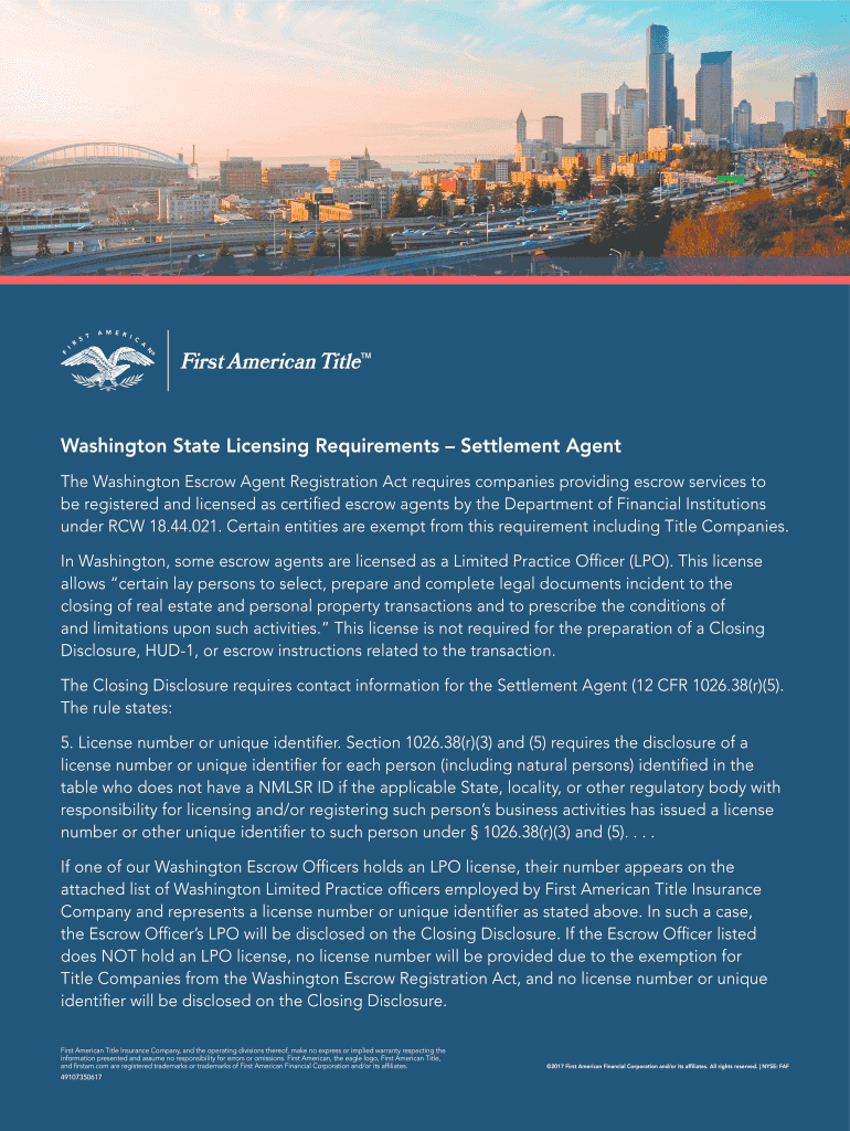 Fillable Online Washington State Licensing Requirements Settlement ...