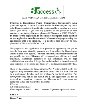 ADA PARATRANSIT APPLICATION Doc Template | pdfFiller