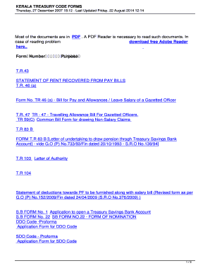 Fillable Online KERALA TREASURY CODE FORMS Fax Email Print - pdfFiller