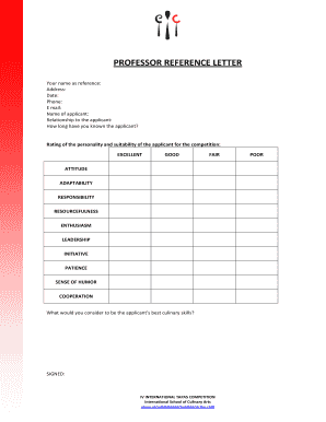 Fillable Online PROFESSOR REFERENCE LETTER Fax Email Print - pdfFiller