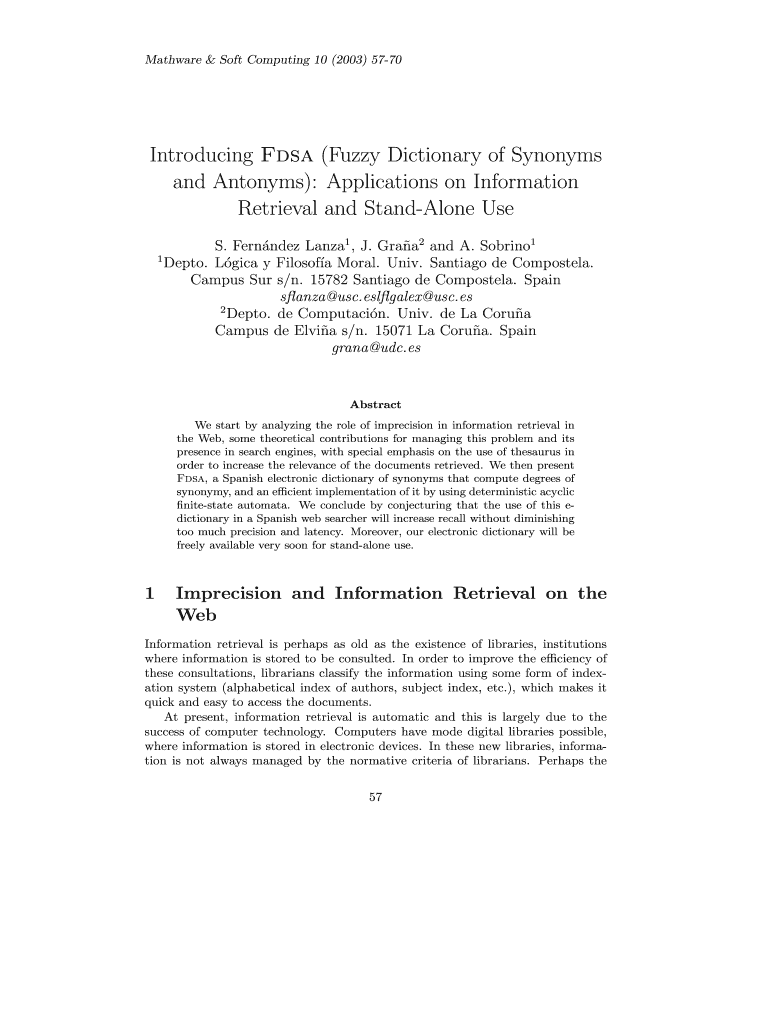 Fillable Online Introducing Fdsa (Fuzzy Dictionary of Synonyms Fax ...