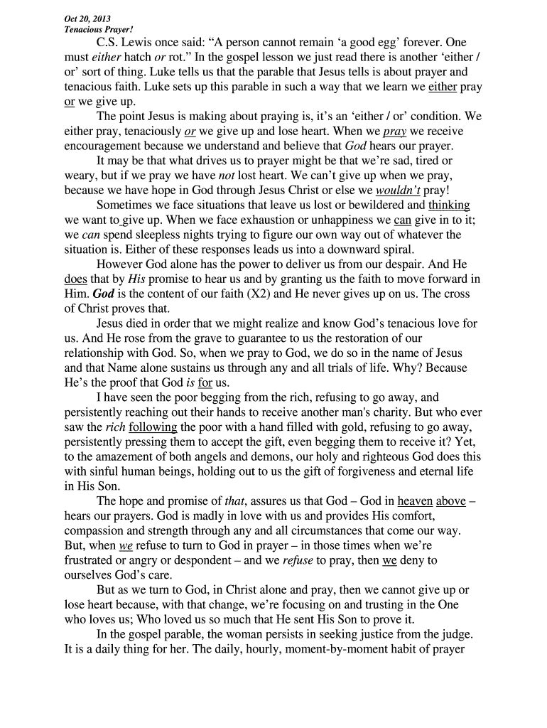 Fillable Online Tenacious Prayer Fax Email Print - pdfFiller