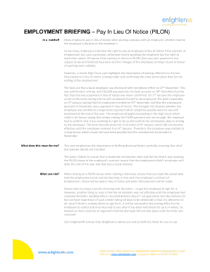 Fillable Online EMPLOYMENT BRIEFING Pay In Lieu Of Notice (PILON) Fax ...