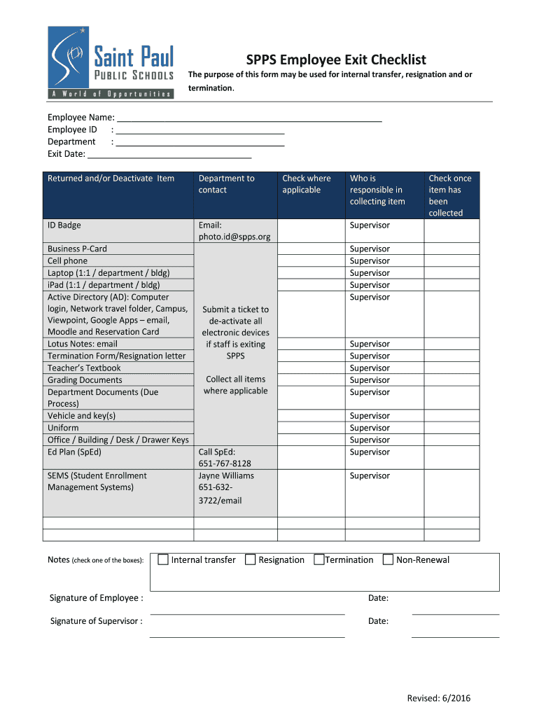 Fillable Online SPPS Employee Exit Checklist Fax Email Print - pdfFiller