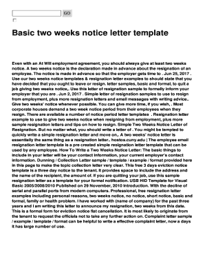 Fillable Online Basic two weeks notice letter template Fax Email Print ...