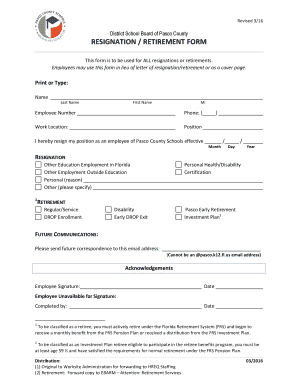 Fillable Online RESIGNATION / RETIREMENT FORM Fax Email Print - pdfFiller