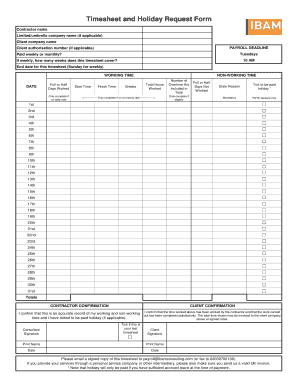 Fillable Online Timesheet and Holiday Request Form Fax Email Print ...
