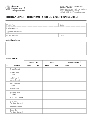 Fillable Online HOLIDAY CONSTRUCTION MORATORIUM EXCEPTION REQUEST Fax ...