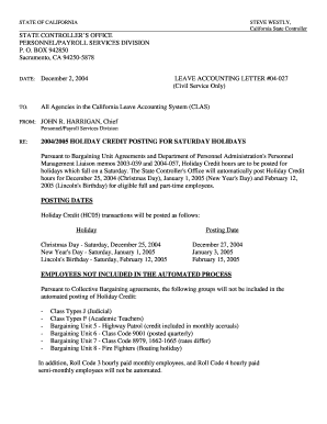 Fillable Online LEAVE ACCOUNTING LETTER #04-027 Fax Email Print - pdfFiller