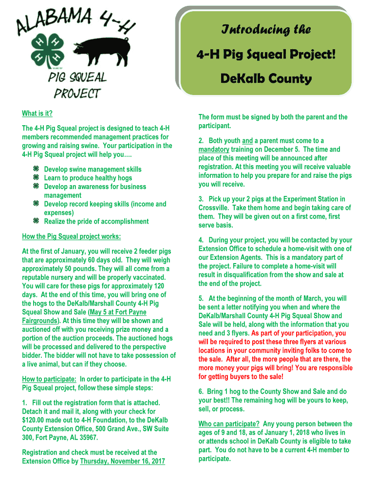 Fillable Online offices aces The 4-H Pig Squeal project is designed to ...