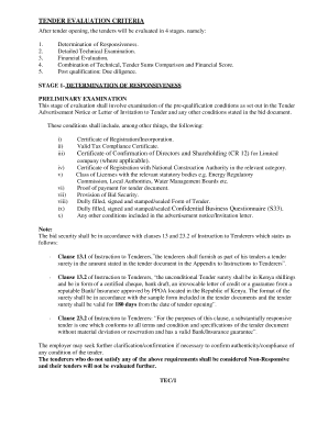 Fillable Online TENDER EVALUATION CRITERIA Fax Email Print - pdfFiller