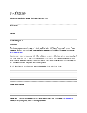 Fillable Online inside nku NKU Nurse Anesthesia Program Shadowing ...