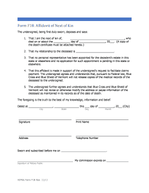 Fillable Online Form F18: Affidavit of Next of Kin Fax Email Print ...