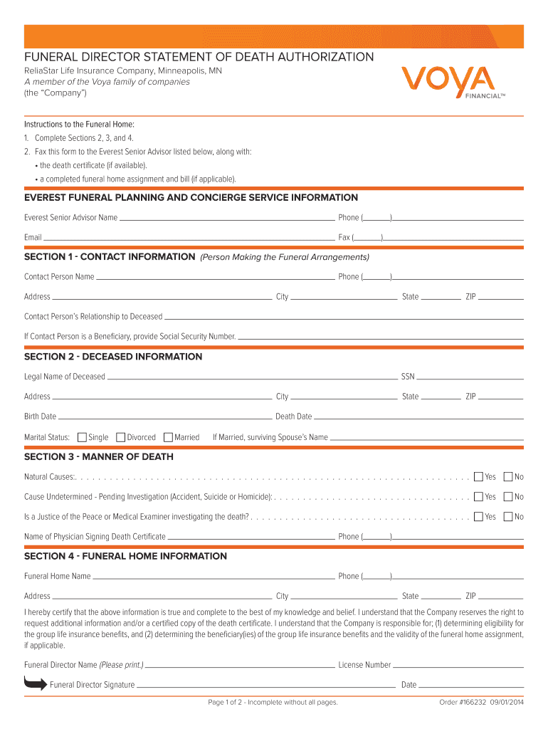 Fillable Online FUNERAL DIRECTOR STATEMENT OF DEATH AUTHORIZATION Fax ...