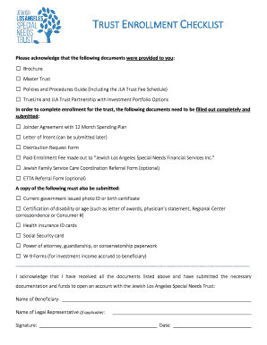 Fillable Online TRUST ENROLLMENT CHECKLIST Fax Email Print - pdfFiller