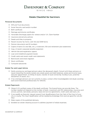 Fillable Online Estate Checklist for Survivors Fax Email Print - pdfFiller