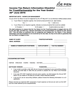 Fillable Online Income Tax Return Information Checklist Fax Email Print ...