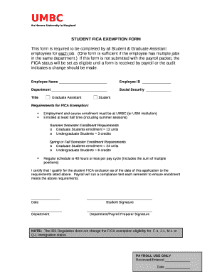 STUDENT FICA EXEMPTION - hr umbc Doc Template | pdfFiller