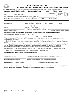 Child Welfare and Attendance Referral & Transition Doc Template | pdfFiller
