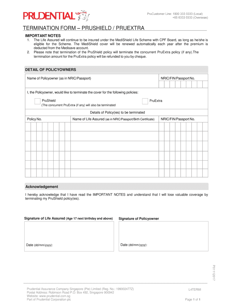 Fillable Online TERMINATION FORM PRUSHIELD / PRUEXTRA Fax Email Print ...