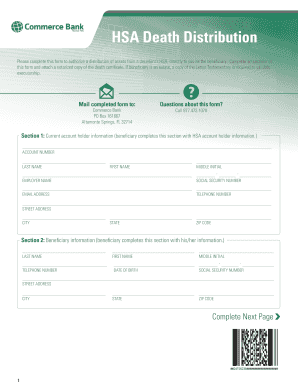 Fillable Online HSA Death Distribution Fax Email Print - pdfFiller