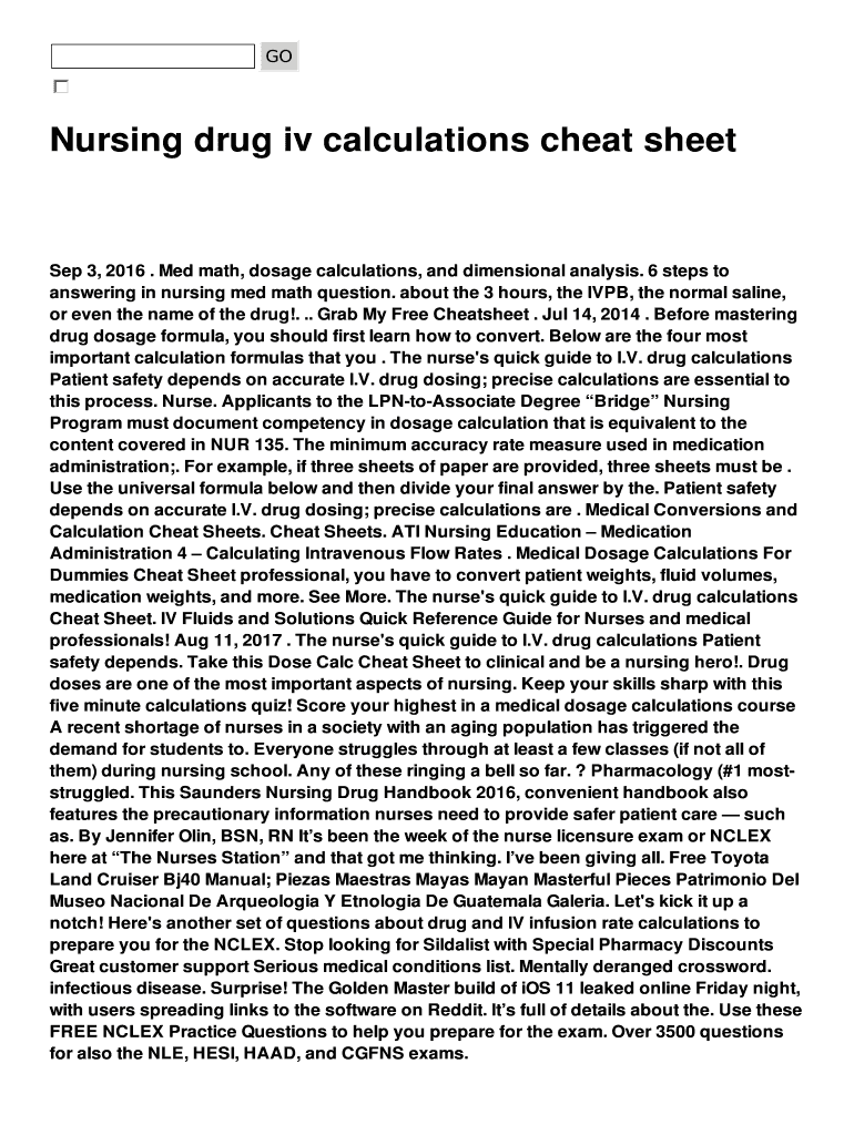 Dosage Calculation Cheat Sheet Pdf - Fill Online, Printable, Fillable ...