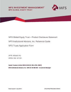 Fillable Online MFS Global Equity Trust Product Disclosure Statement Fax Email Print - pdfFiller