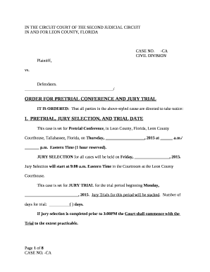 order for pretrial conference and jury trial - 2nd Judicial Circuit Doc Template | pdfFiller