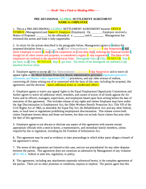 PRE-DECISIONAL GLOBAL SETTLEMENT AGREEMENT Doc Template | pdfFiller