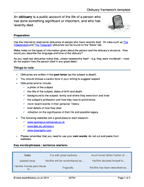 Fillable Online Obituary framework template Fax Email Print - pdfFiller