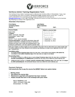 Veriforce Admin Training Registration Doc Template | pdfFiller