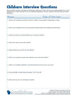 Fillable Online Childcare Interview Questions Fax Email Print - pdfFiller