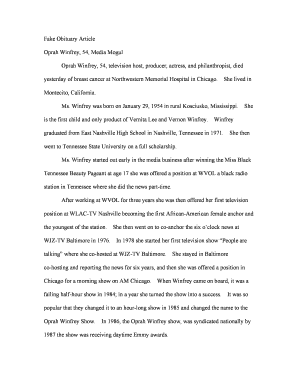 Fillable Online Fake Obituary Article Fax Email Print - pdfFiller