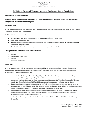 Fillable Online BPG 01 - Central Venous Access Catheter Care Guideline ...